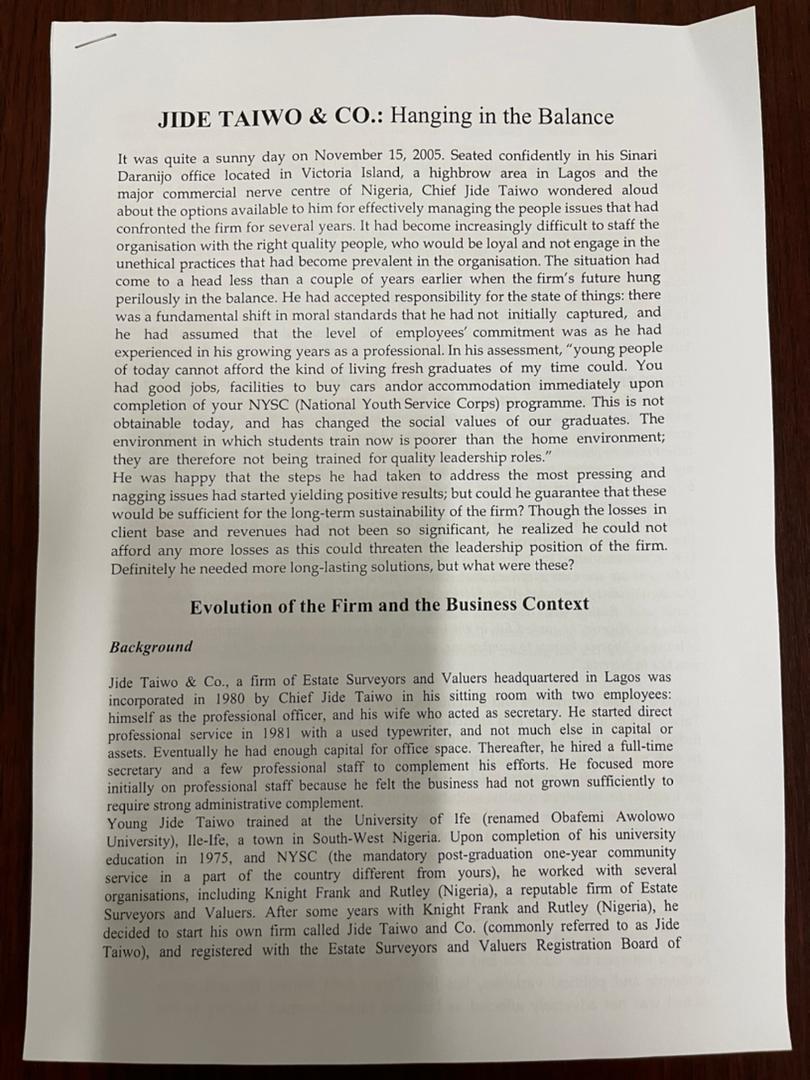 Solved JIDE TAIWO & CO.: Hanging in the Balance It was quite | Chegg.com