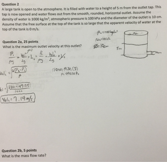 Solved Question2 A large tank is open to the atmosphere. It | Chegg.com