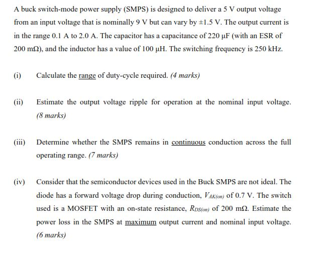 Solved A buck switch-mode power supply (SMPS) is designed to | Chegg.com