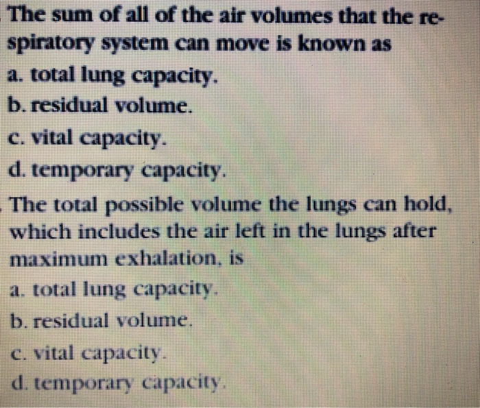 Solved The sum of all of the air volumes that the re- | Chegg.com