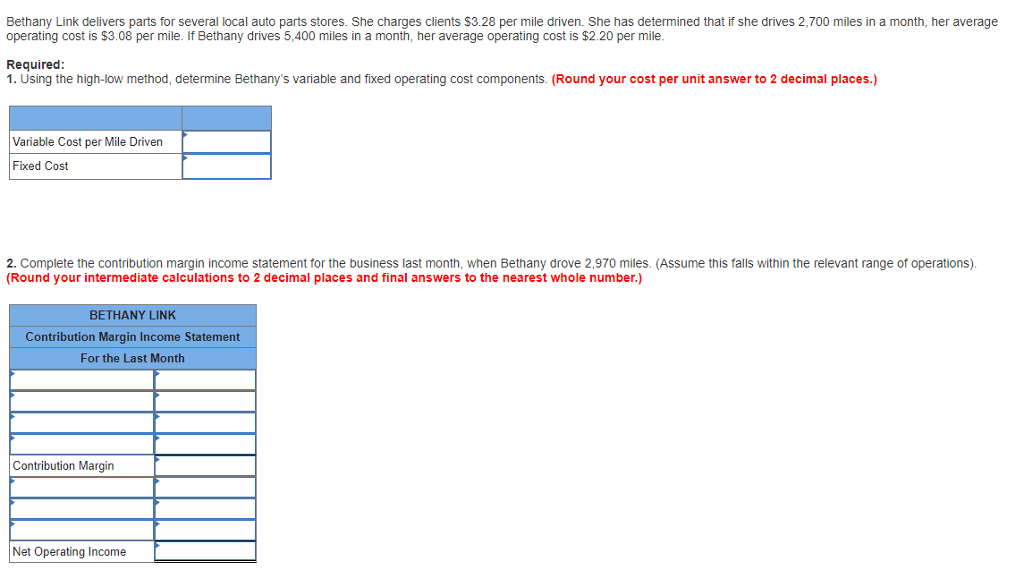 Solved Bethany Link delivers parts for several local auto | Chegg.com