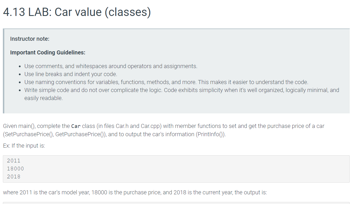 Solved 4 13 Lab Car Value Classes Instructor Note