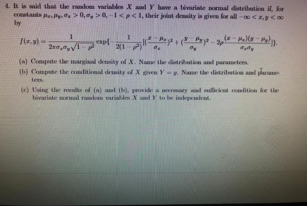 Solved 1 11 4. It is said that the random variables X and Y | Chegg.com