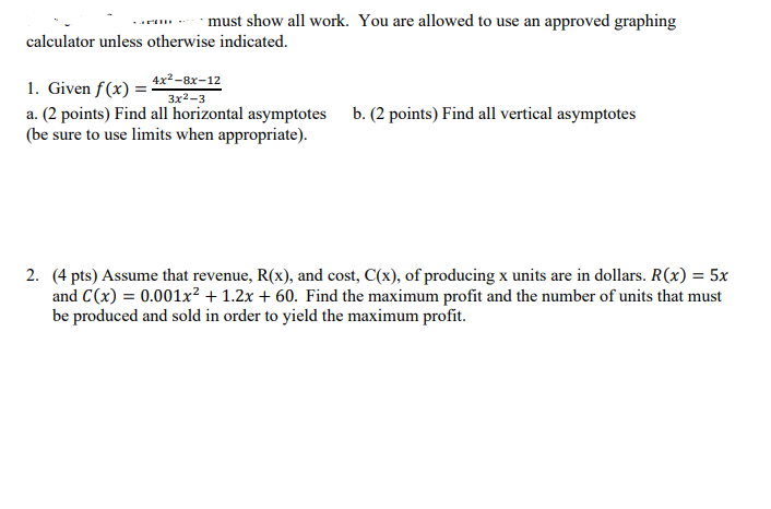 Solved must show all work. You are allowed to use an | Chegg.com