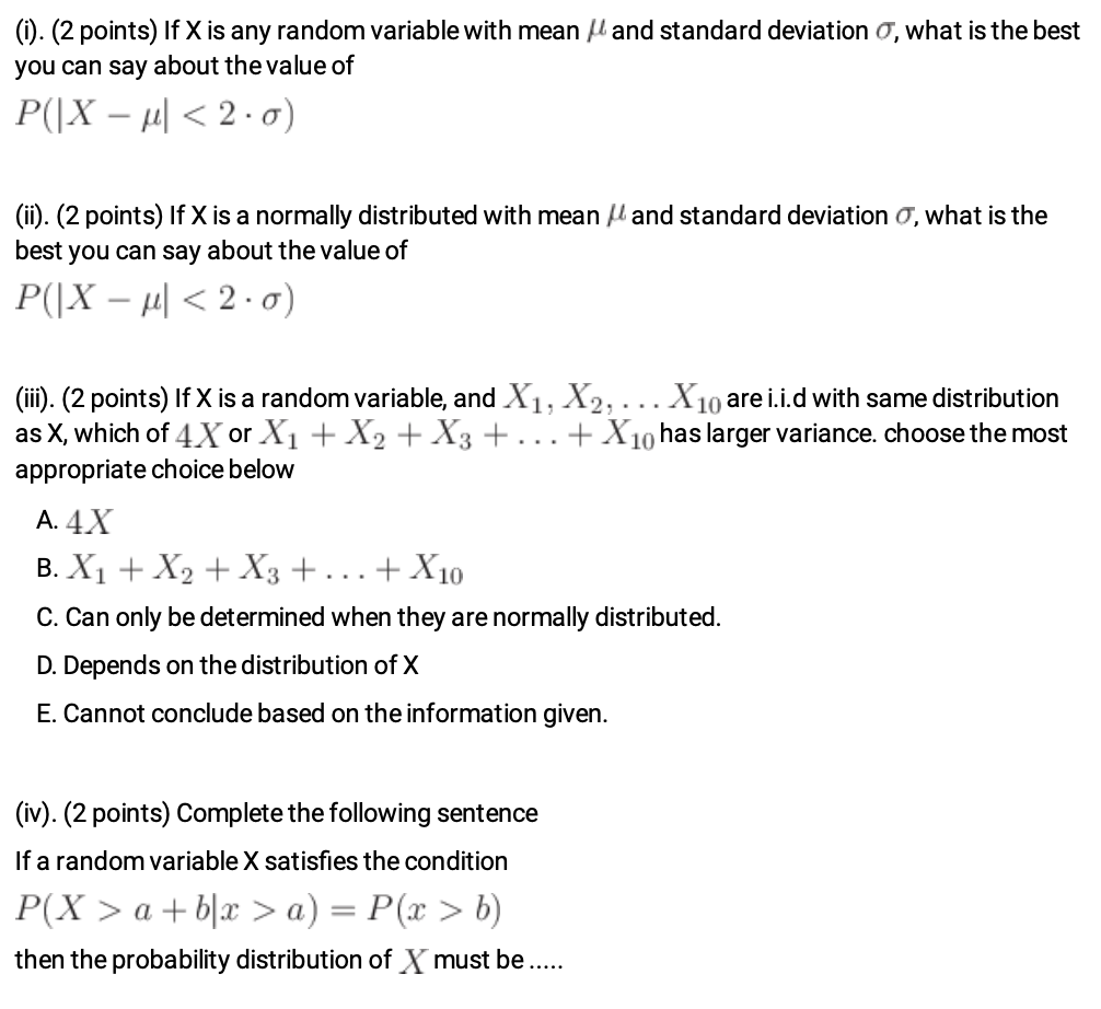 Solved (i). (2 points) If X is any random variable with mean | Chegg.com