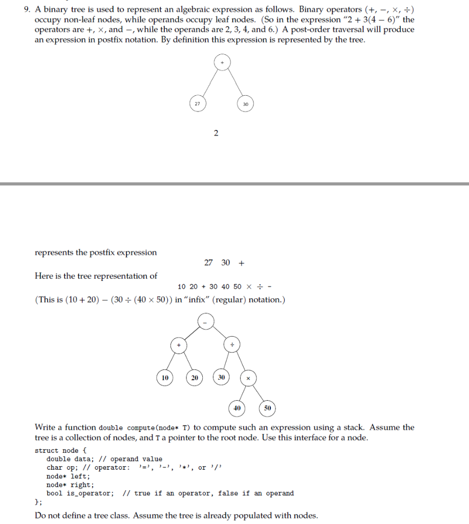 Solved 9. A binary tree is used to represent an algebraic | Chegg.com