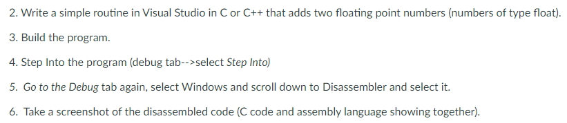 Solved 2. Write a simple routine in Visual Studio in C or | Chegg.com