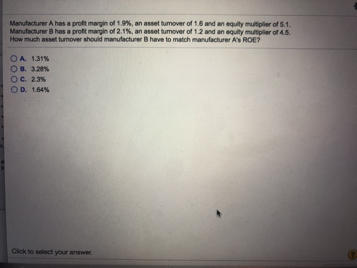 Solved Manufacturer A has a profit margin of 1.9%, an asset | Chegg.com