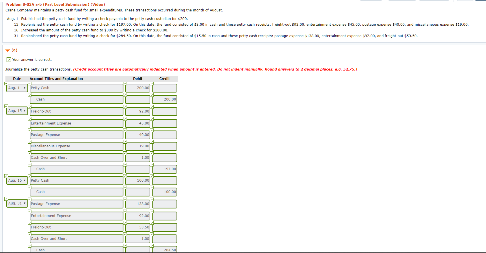 Solved Problem 8-03A a-b (Part Level Submission) (Video) | Chegg.com