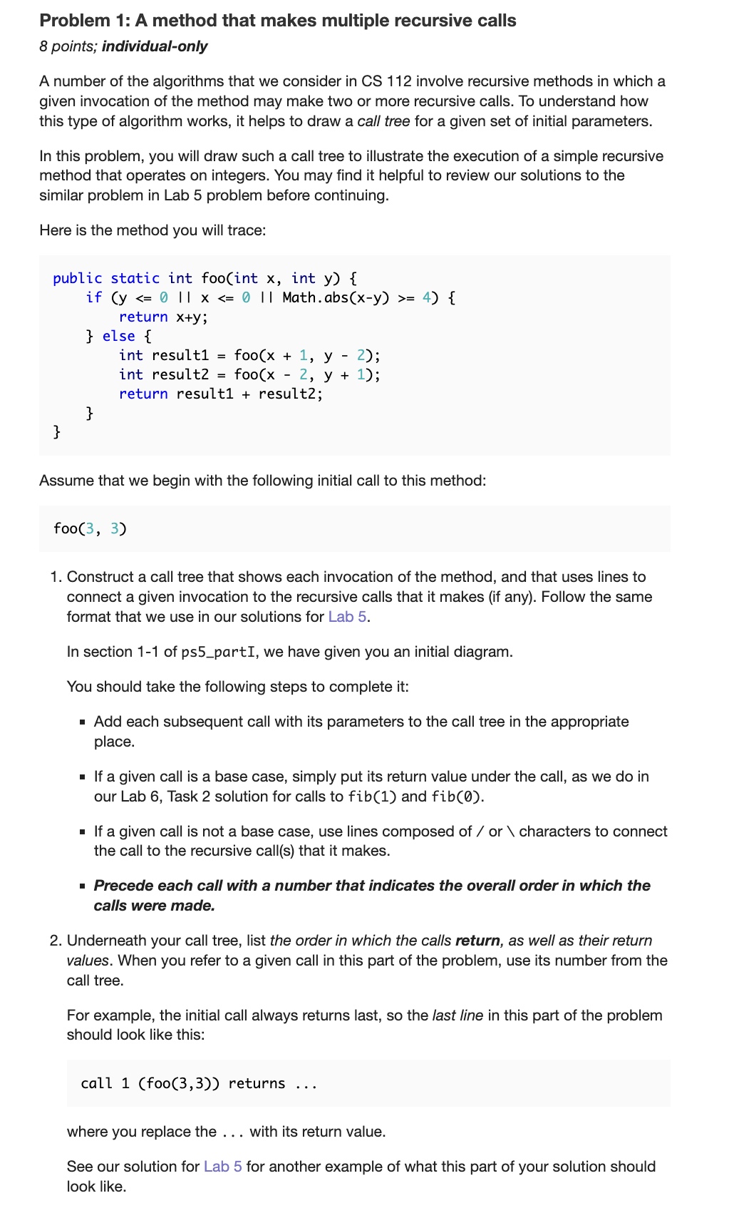 Solved Problem 1: A method that makes multiple recursive | Chegg.com