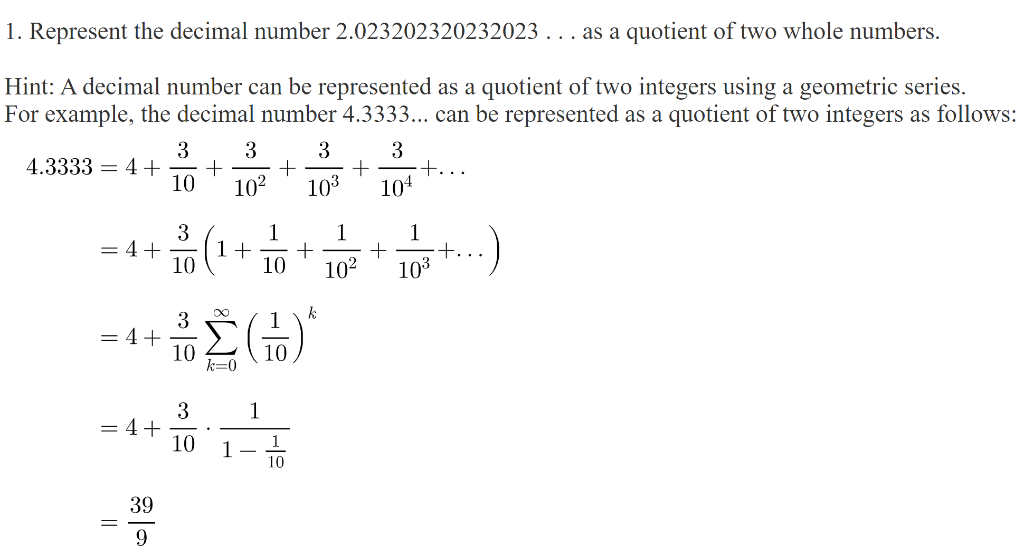 Solved 1. Represent the decimal number 2.023202320232023… as | Chegg.com