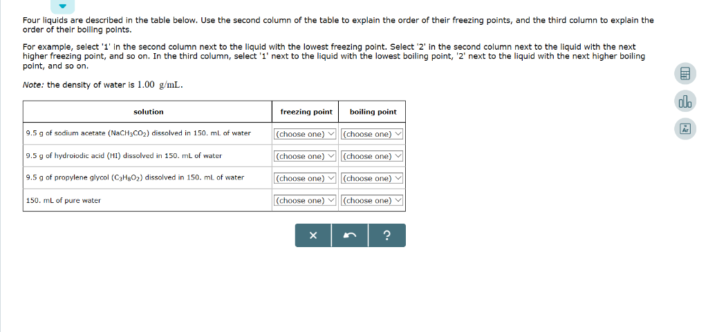 Four liquids are described in the table below. Use | Chegg.com
