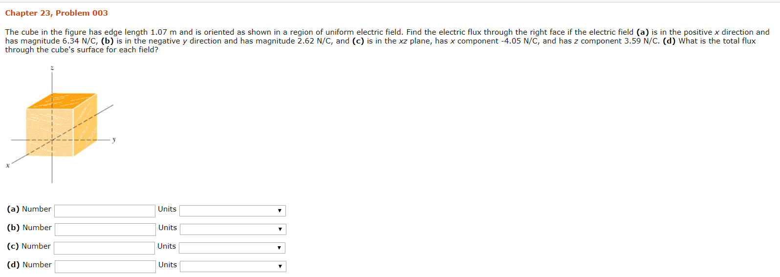 Solved Chapter 23, Problem 003 The cube in the figure has | Chegg.com