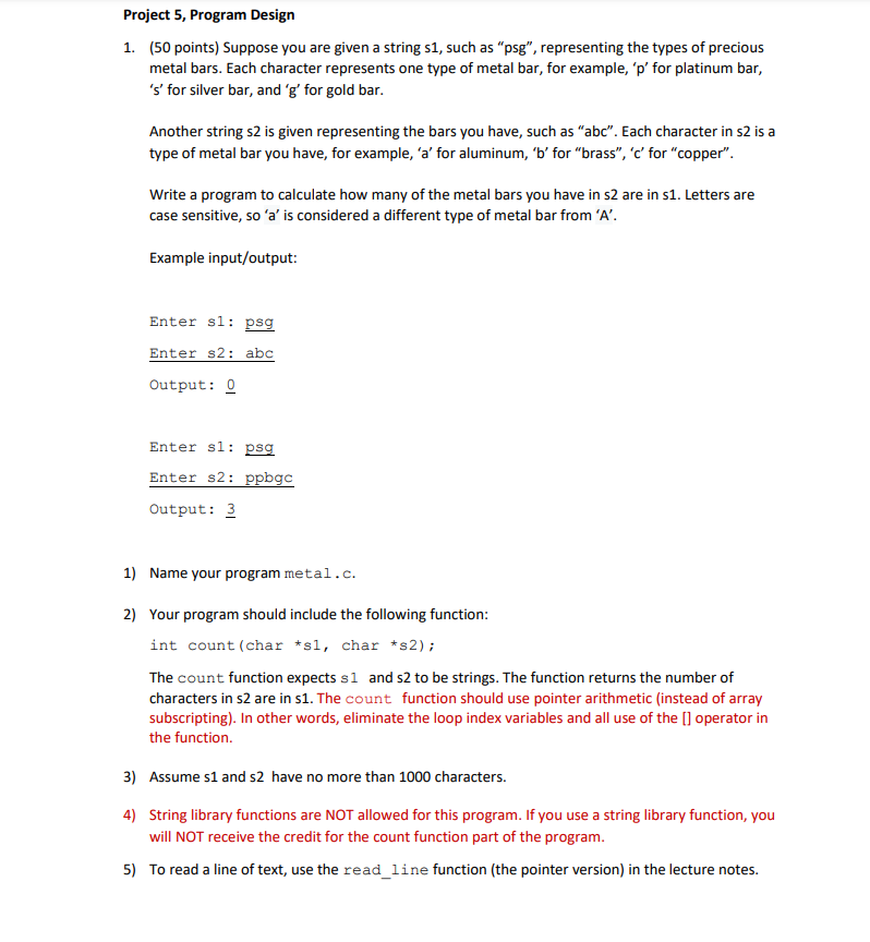 Solved Project 5, Program Design 1. (50 points) Suppose you | Chegg.com