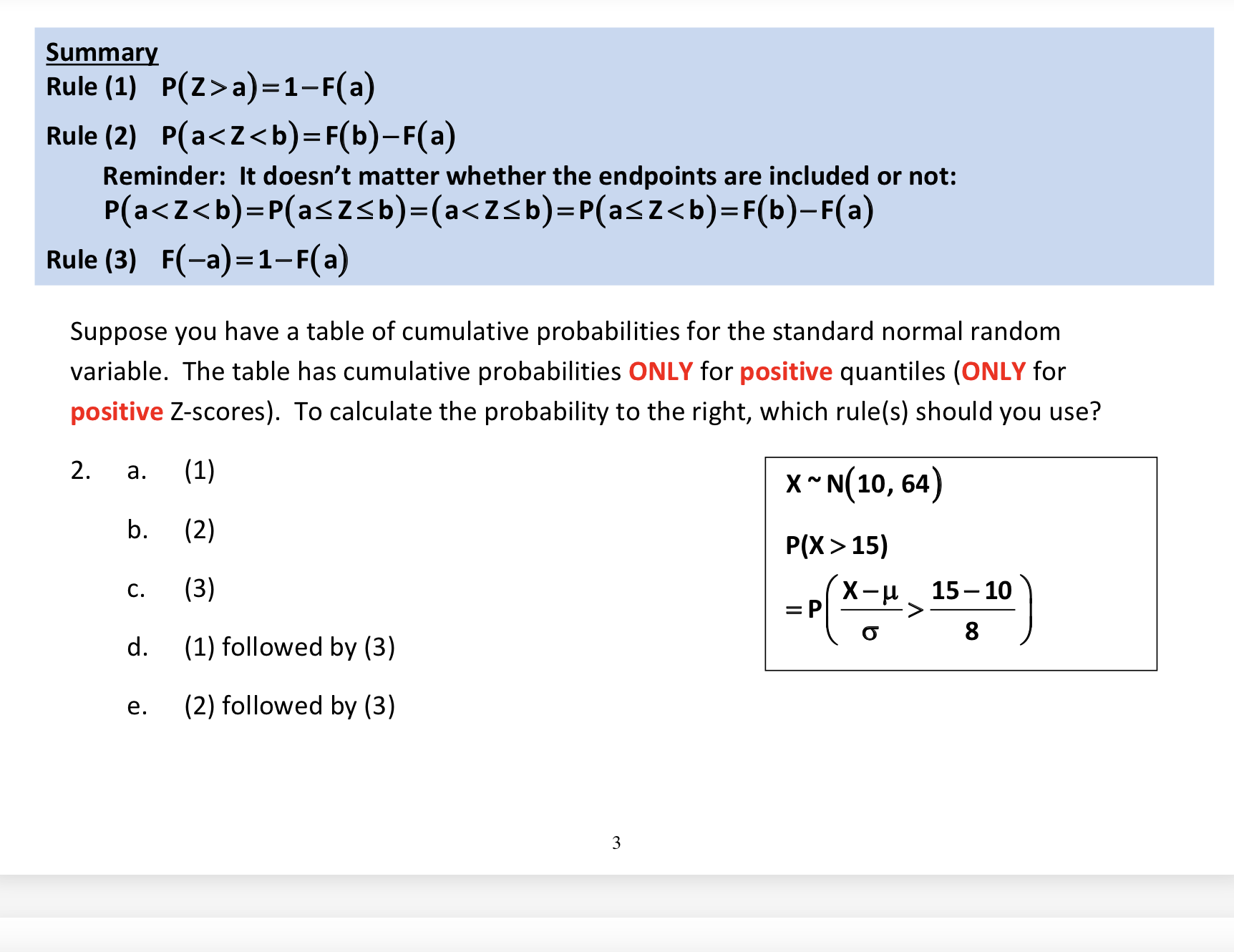 Solved Summary Rule (1) P(Z>a)=1−F(a) Rule (2) P(a | Chegg.com