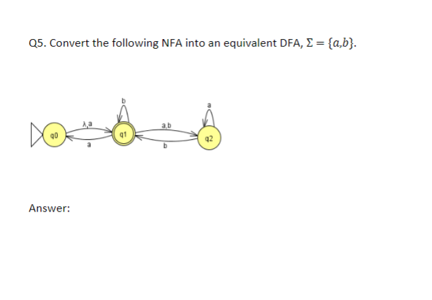 Solved Q5. Convert the following NFA into an equivalent DFA, | Chegg.com