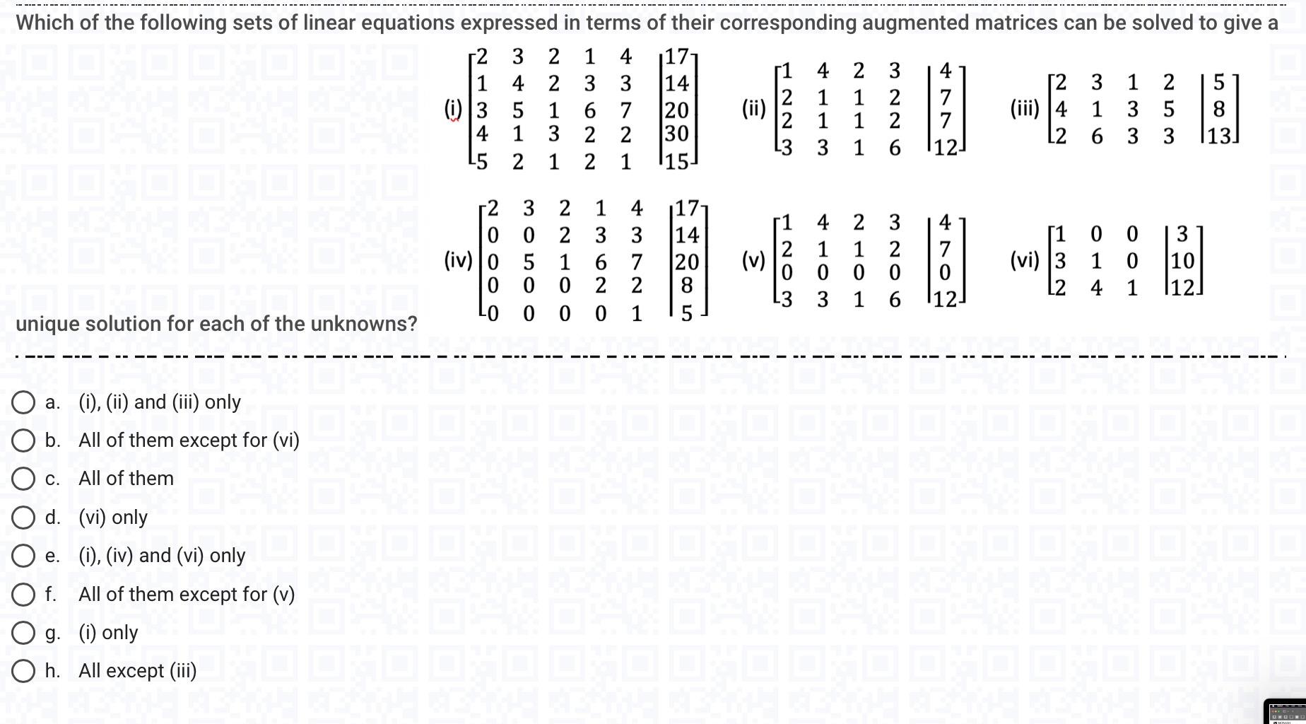 Solved Which of the following sets of linear equations | Chegg.com