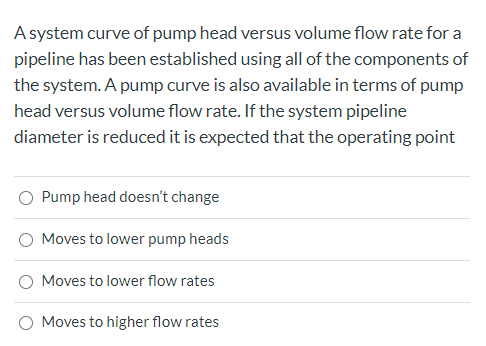 Solved A system curve of pump head versus volume flow rate | Chegg.com