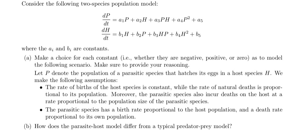 Solved Consider the following two-species population model: | Chegg.com