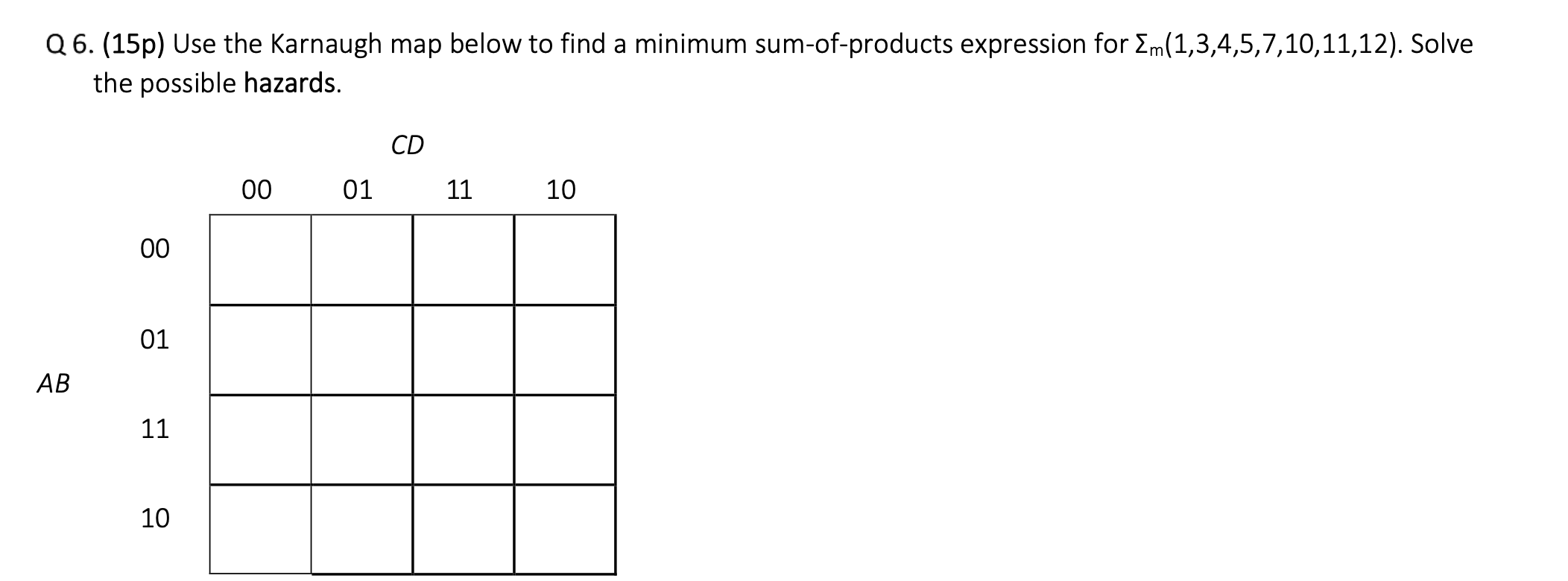Solved Q 6. (15p) ﻿Use the Karnaugh map below to find a | Chegg.com