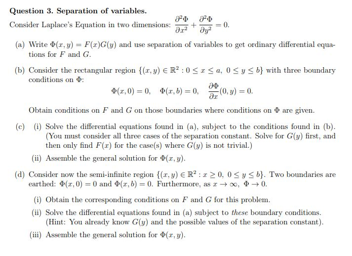 Question 3. Separation of variables Consider | Chegg.com