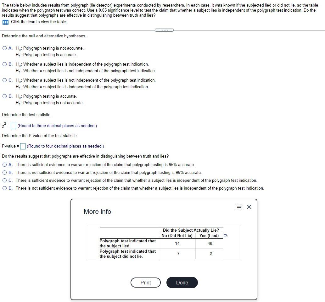 Solved The table below includes results from polygraph (lie | Chegg.com