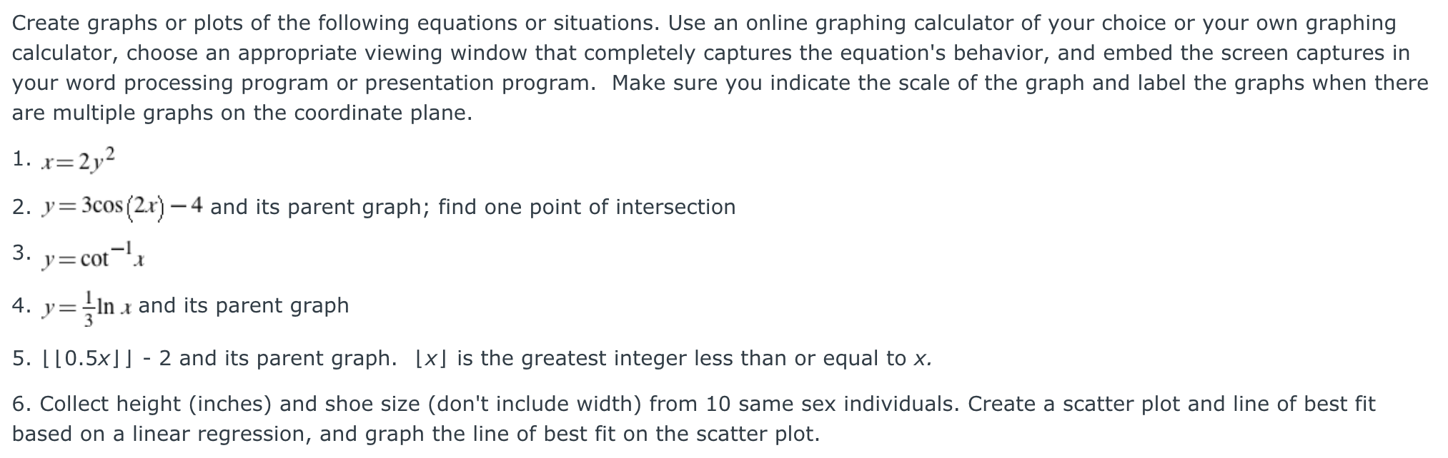 Solved Create graphs or plots of the following equations or | Chegg.com