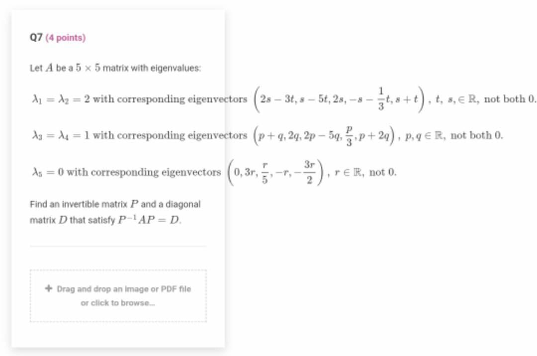 Solved Q7 (4 points) Let A be a 5×5 matrix with eigenvalues: | Chegg.com
