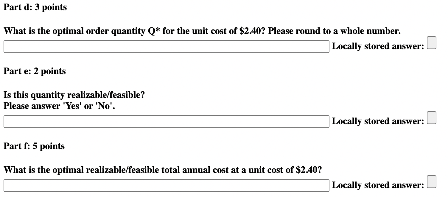 Solved units will be ordered, $2.40 from 3000 units upto | Chegg.com