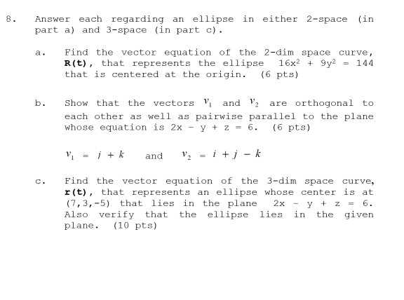 Solved 8. Answer each regarding an ellipse in either 2-space | Chegg.com