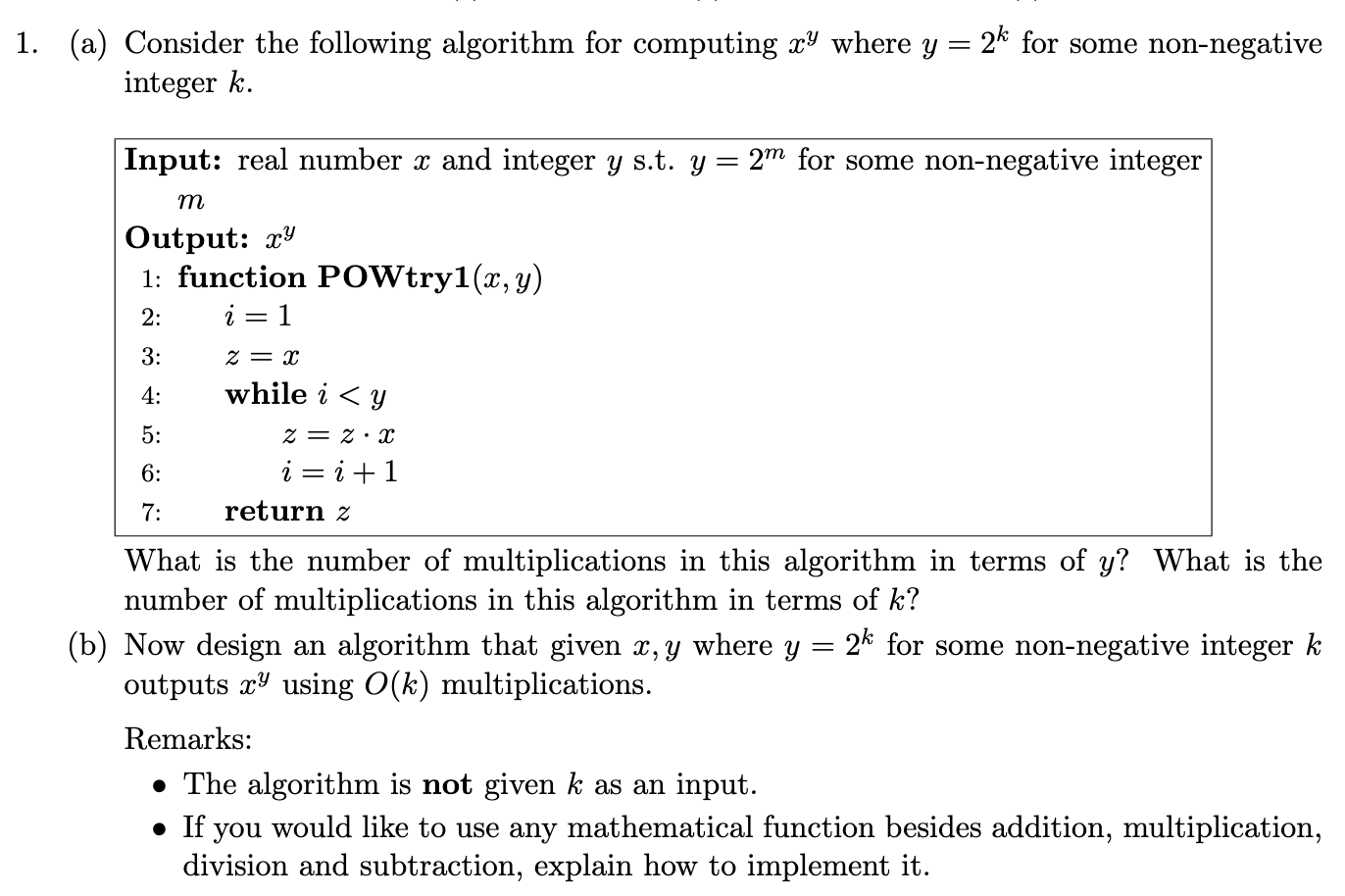 Solved 1. (a) Consider the following algorithm for computing | Chegg.com