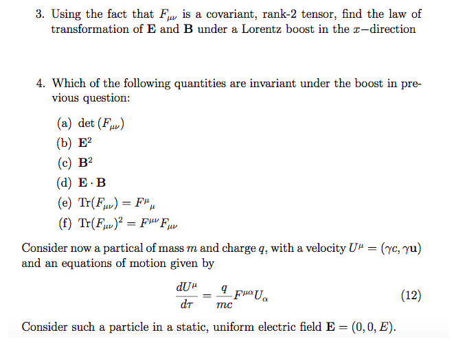 Solved The Electromagnetic Field Tensor Consider the | Chegg.com