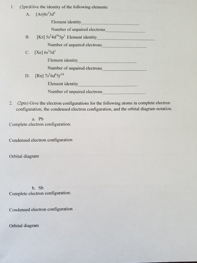 Solved 1. (2pts)Give the identity of the following elements | Chegg.com