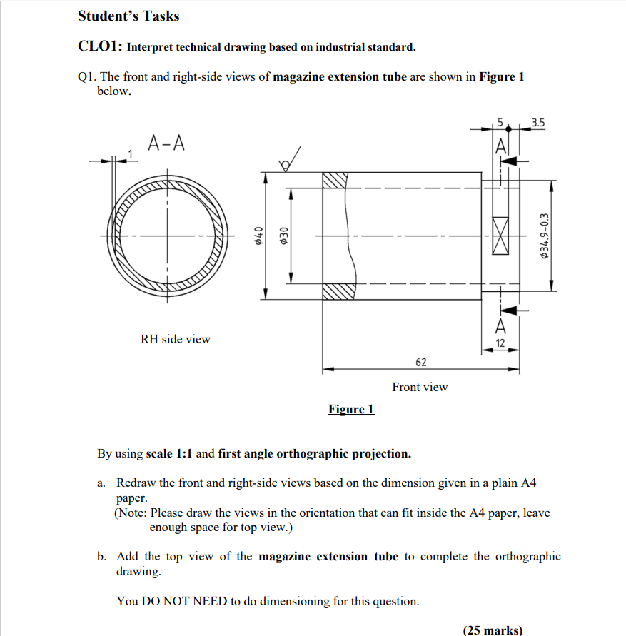 Solved Hello, this is Technical drawing subject. Please | Chegg.com