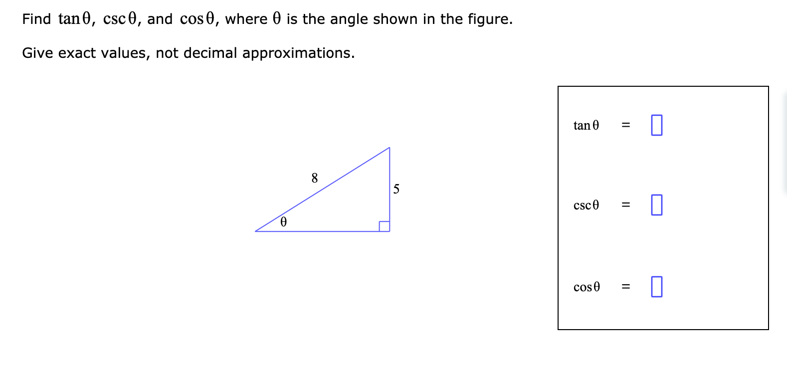 Solved Find tan , csco, and coso, where is the angle shown | Chegg.com