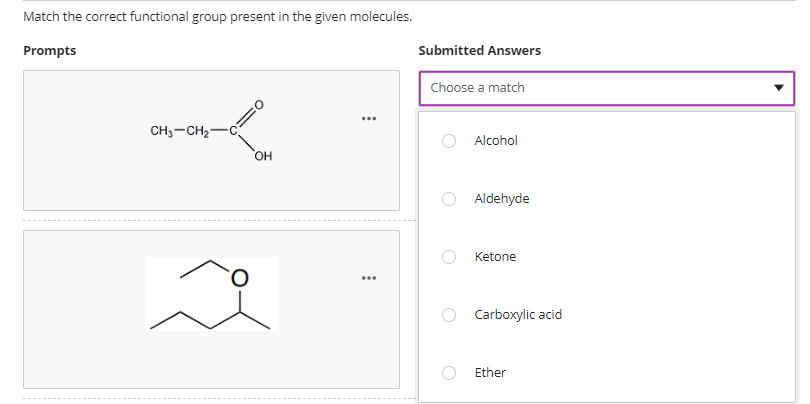 Solved Match the correct functional group present in the | Chegg.com