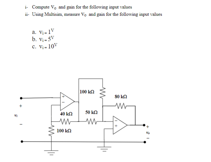 1- Compute V0 and gain for the following input values | Chegg.com