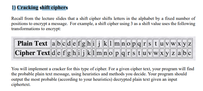 Solved 1) Cracking shift ciphers Recall from the lecture | Chegg.com