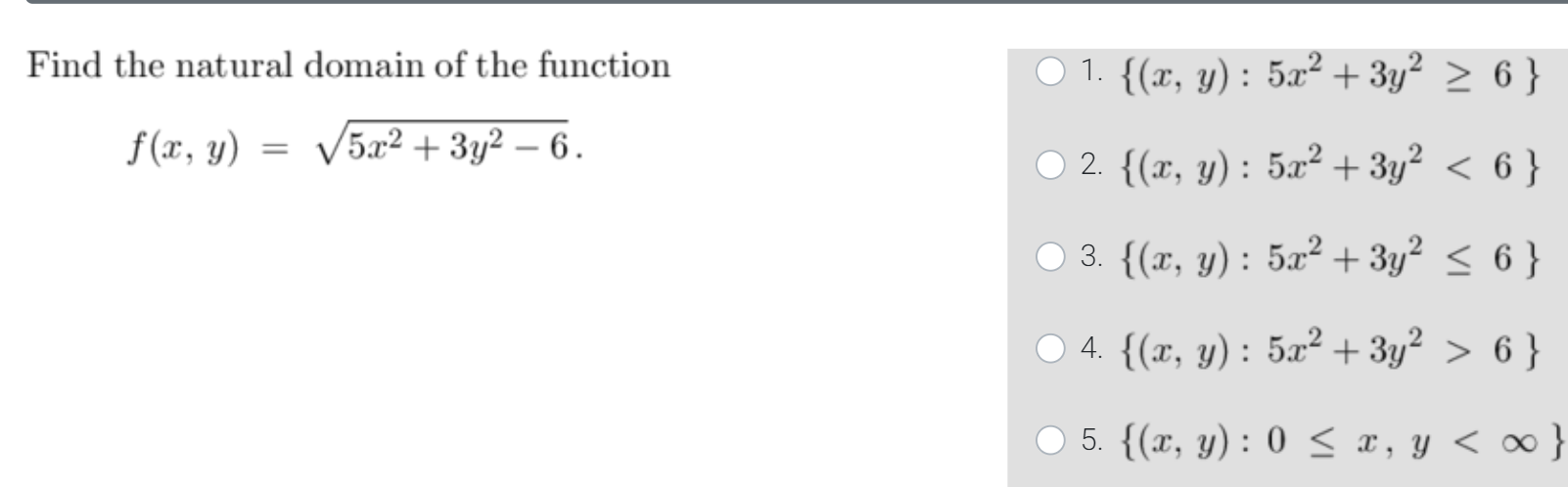 Solved Find the natural domain of the function 1. {(x, y): | Chegg.com