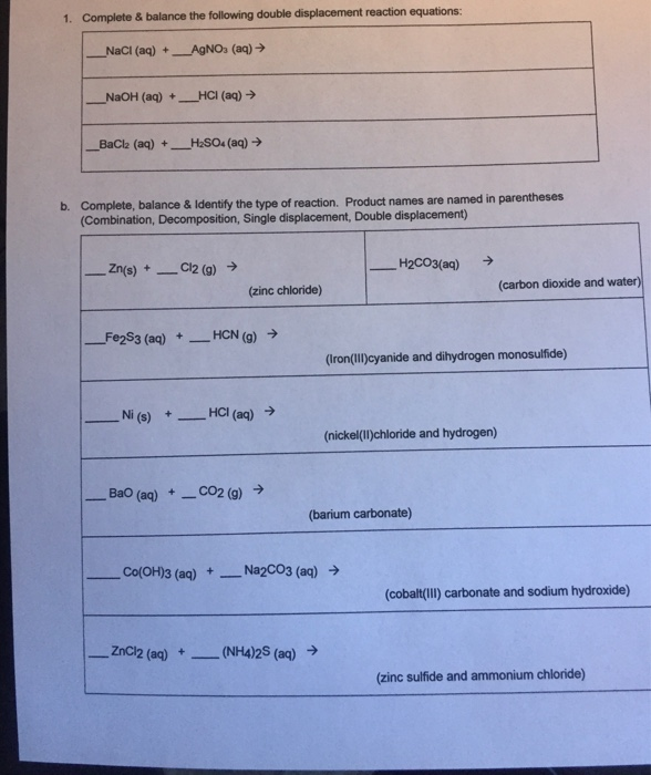 Solved 1. Complete & balance the following double | Chegg.com