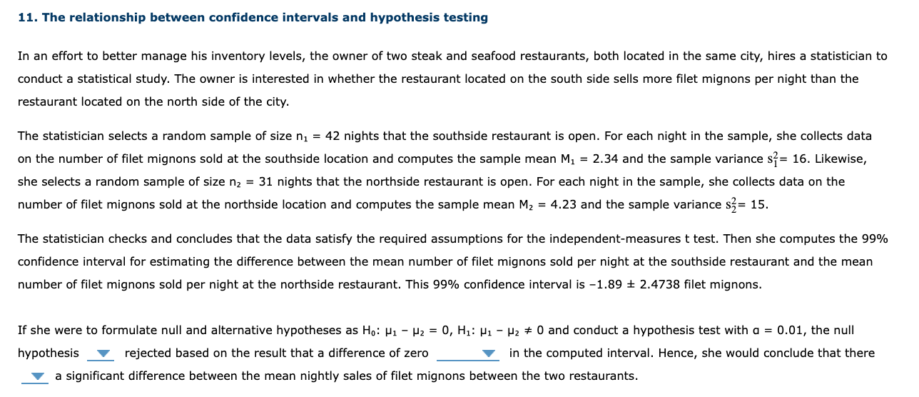 Solved 11. The relationship between confidence intervals and | Chegg.com