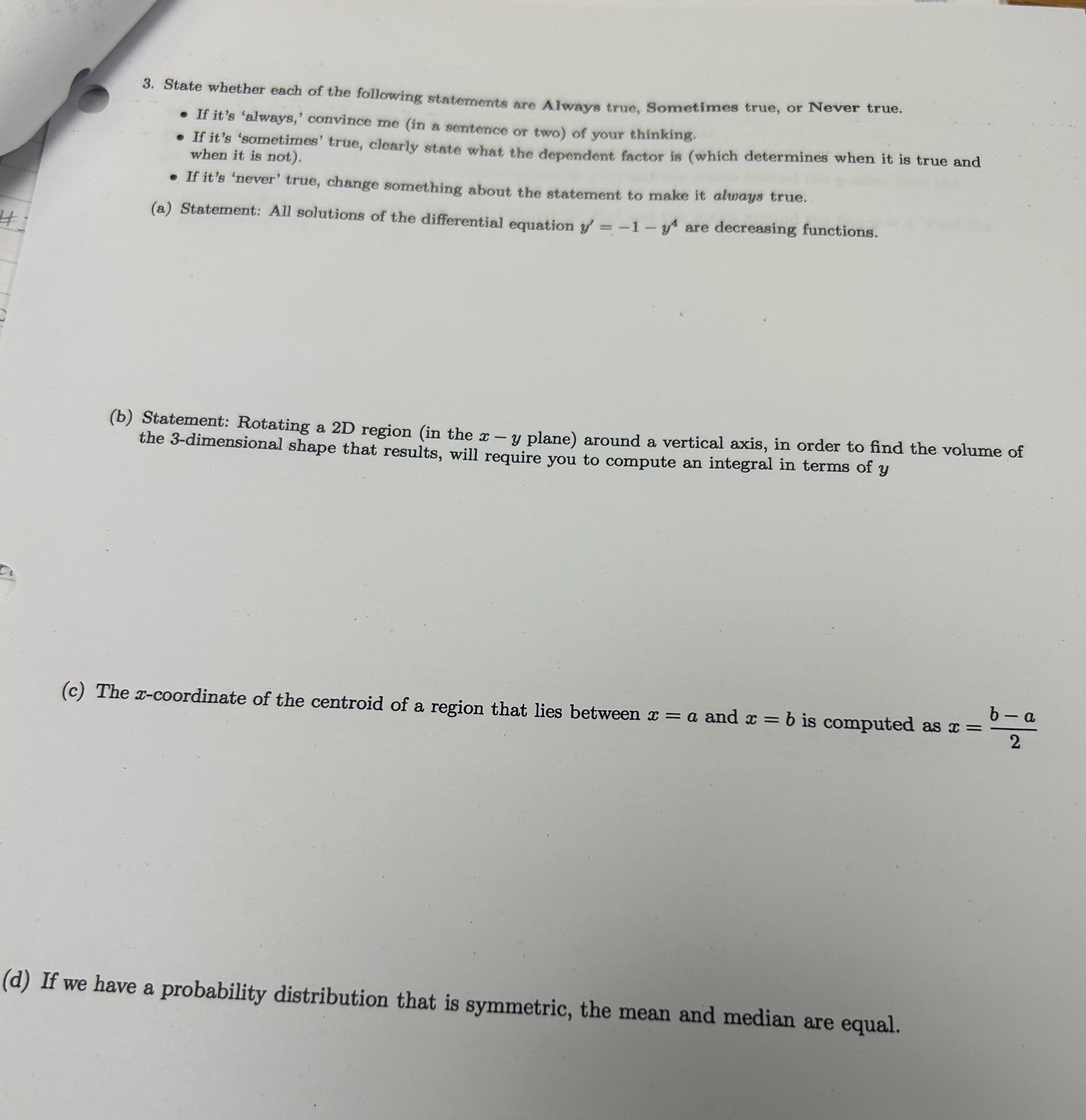 Solved 3. State whether each of the following statements are | Chegg.com