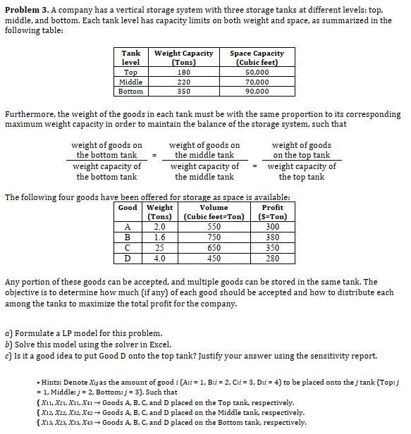 Solved Problem 3. A company has a vertical storage system | Chegg.com
