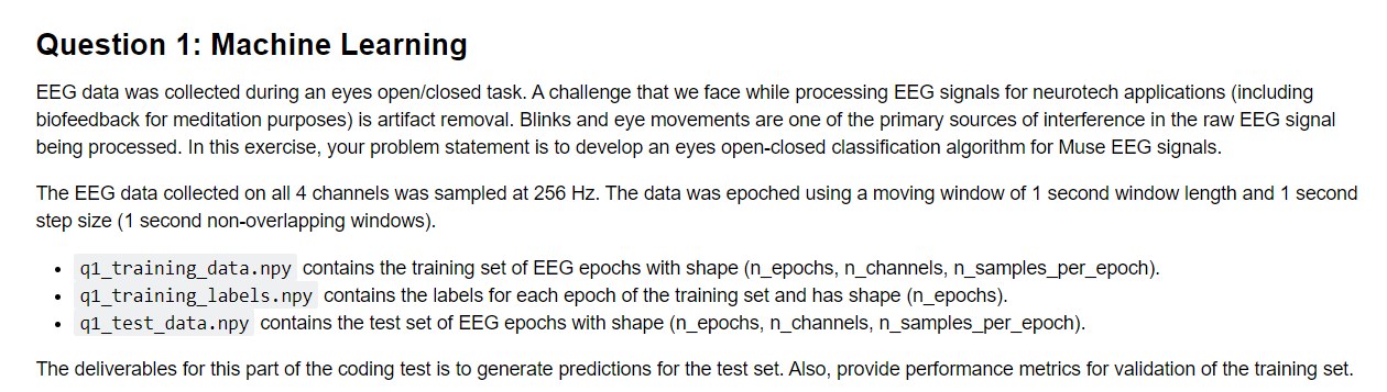 Solved Question 1: Machine Learning EEG data was collected | Chegg.com