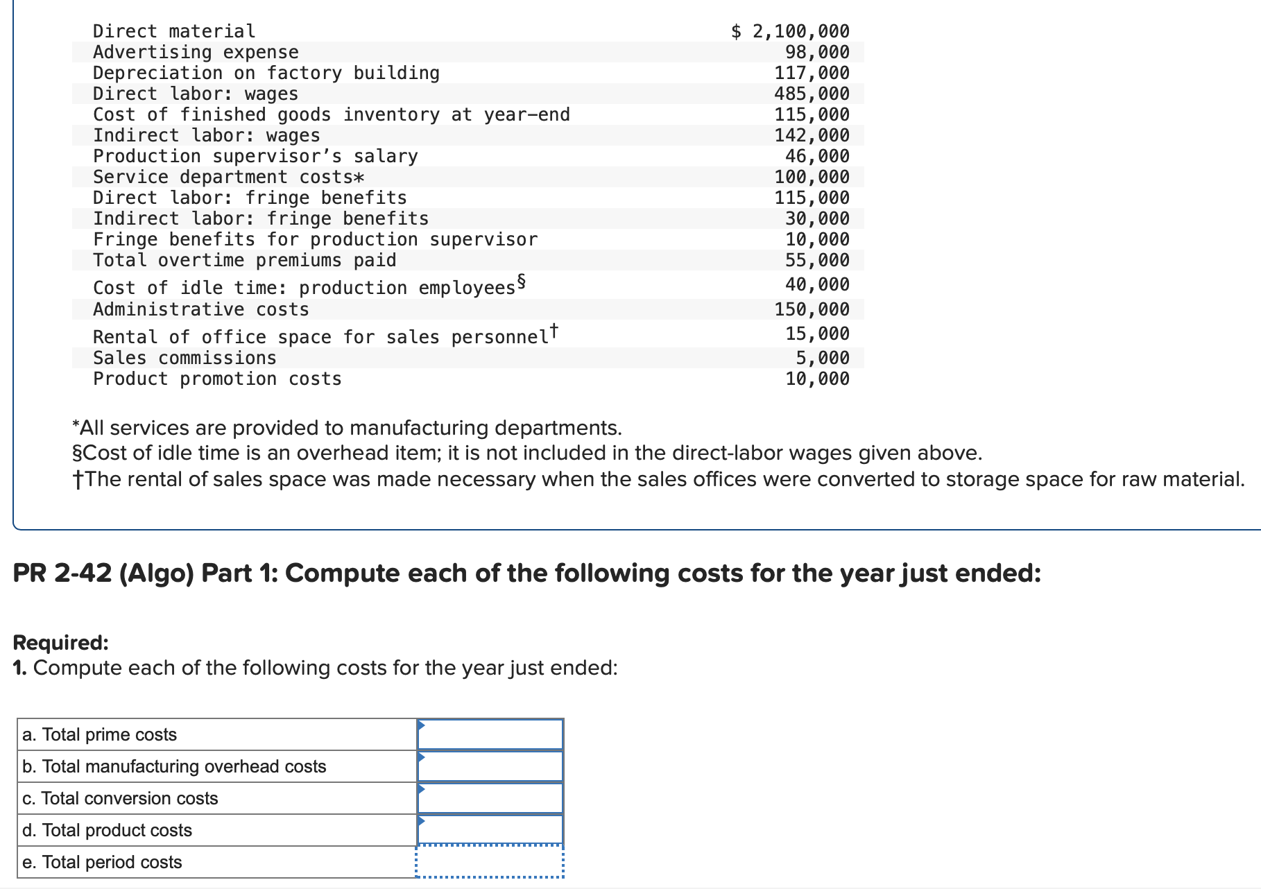 Solved PR 2-42 (Algo) ﻿Part 1: Compute each of the following | Chegg.com