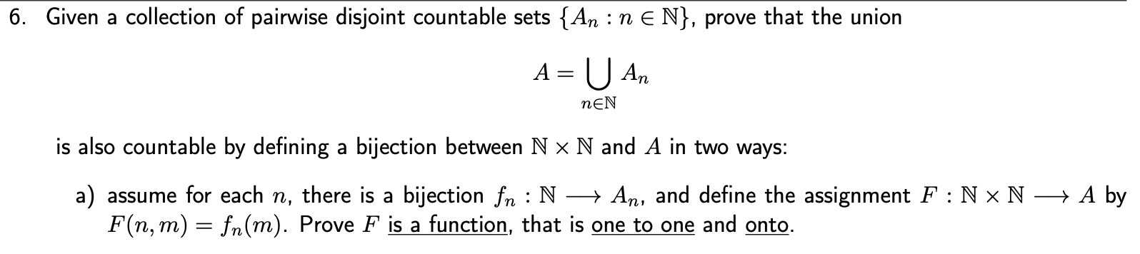 Solved 6. Given a collection of pairwise disjoint countable | Chegg.com