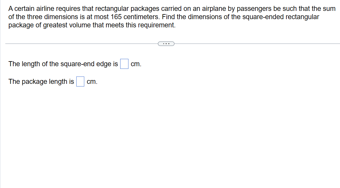 Solved A certain airline requires that rectangular packages | Chegg.com