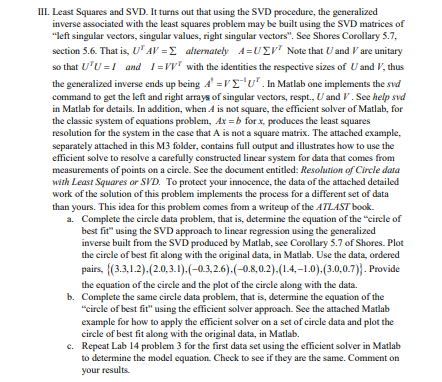 Solved III. Least Squares and SVD. It turns out that using | Chegg.com
