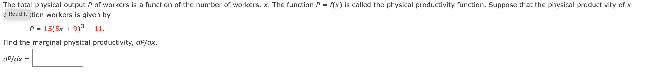 Solved The total physical output P of workers is a function | Chegg.com