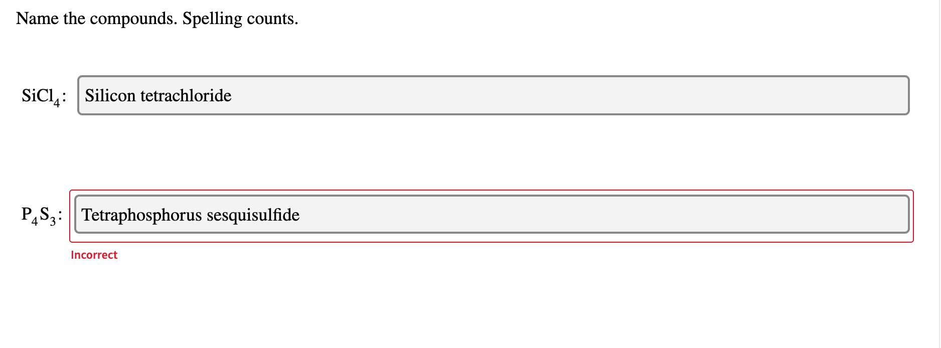 Solved Name the compounds. Spelling counts. SiCl.: Silicon | Chegg.com